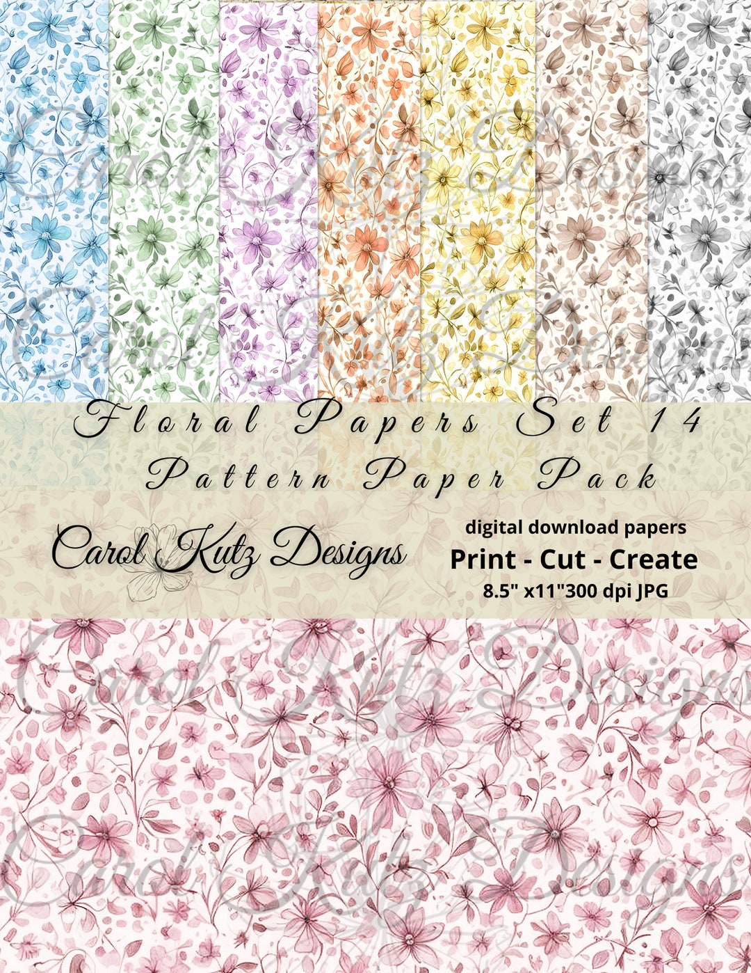 Floral Pattern Paper Set: #14, Scrapbook & Junk Journal (digital ...