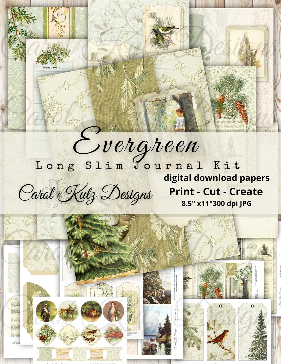 Junk Journal, Kit, Evergreen, Digital Download, Creative Papers ...
