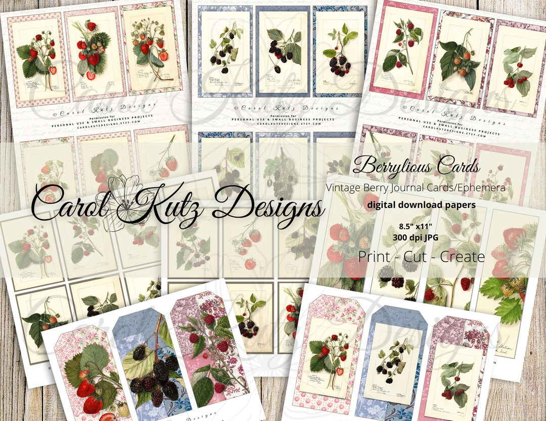 Vintage Berry Cards, Ephemera, Digital Download, Instant Download ...