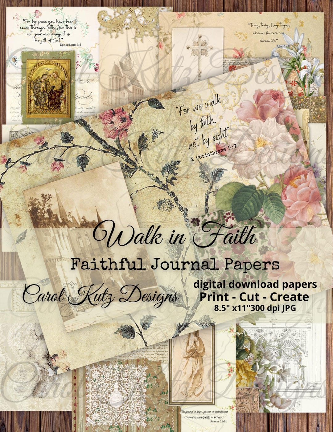 Religious Collage Paper, Walk in Faith Junk Journal, Printable Digital ...