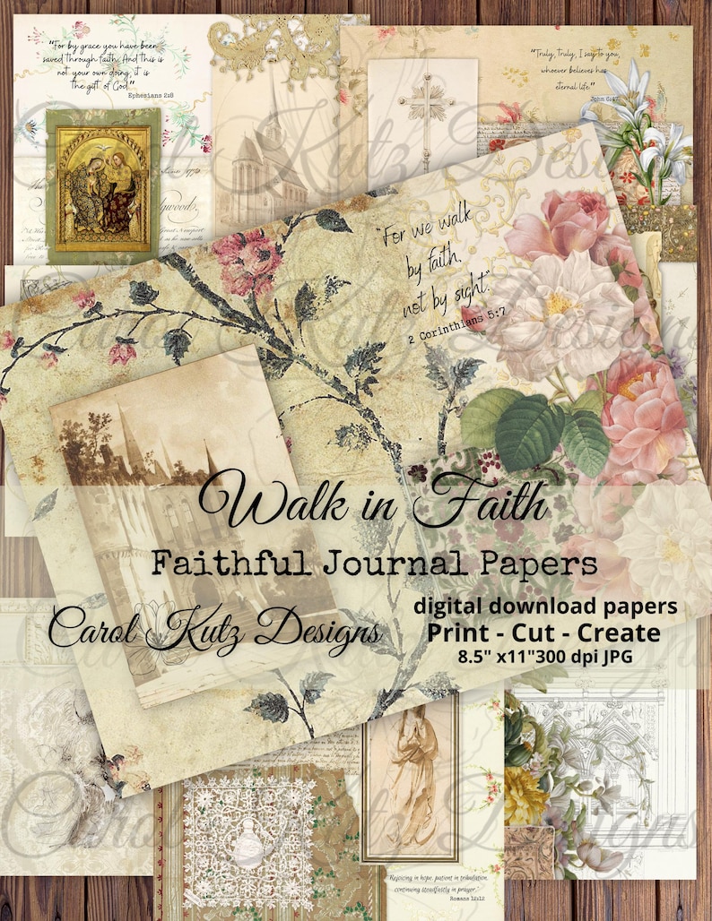 Religious Collage Paper, Walk in Faith Junk Journal, Printable Digital ...
