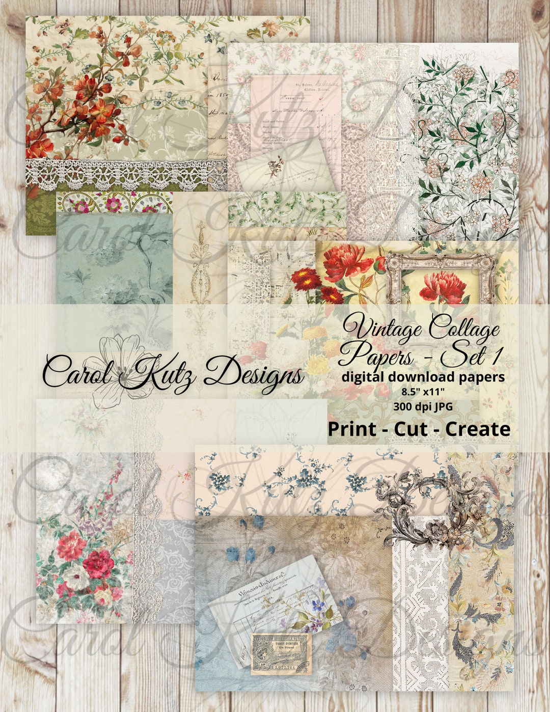 Junk Journal, Vintage Collage Papers Set 1, Digital Download, Printable ...