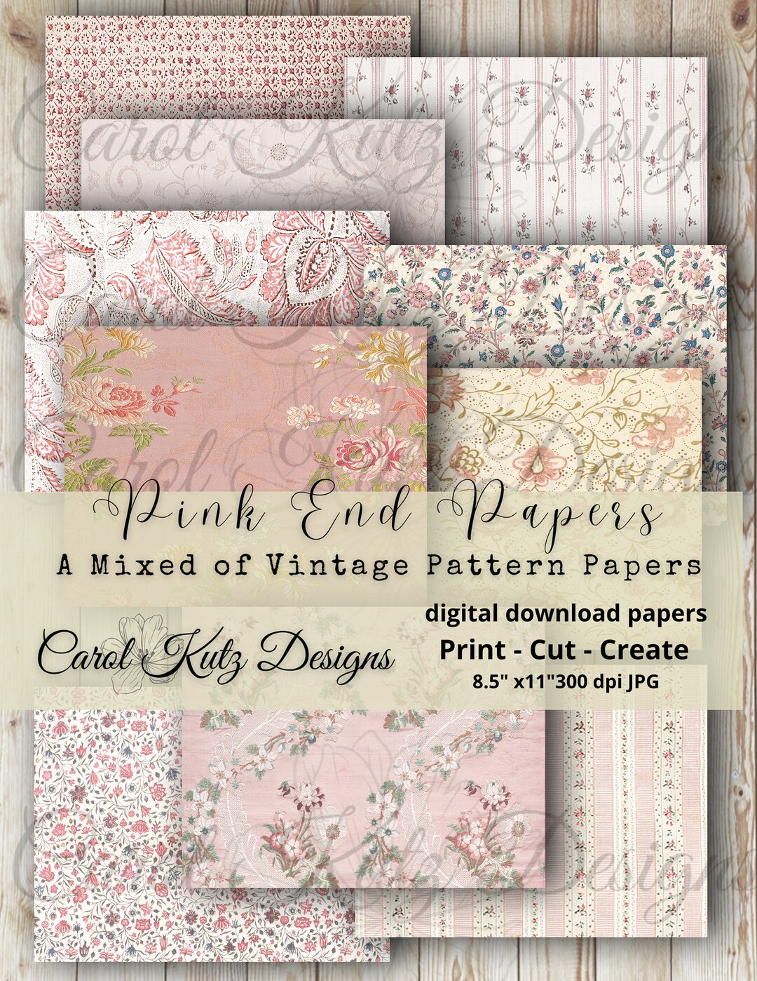 Pink End Papers, Junk Journal, Paper Pack, Digital Download, Vintage ...
