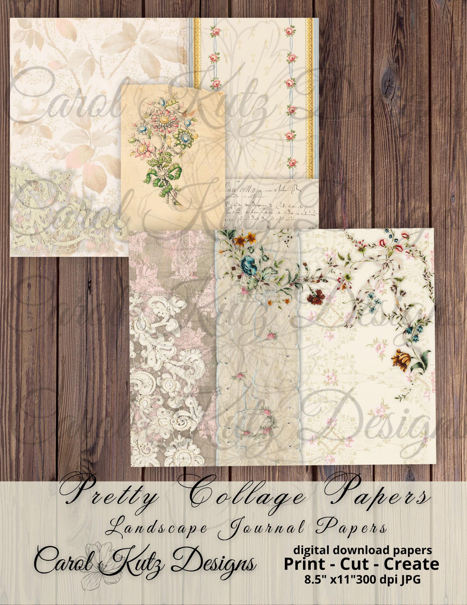 Pretty Collage Papers, Digital Download, Creative Papers, Vintage ...