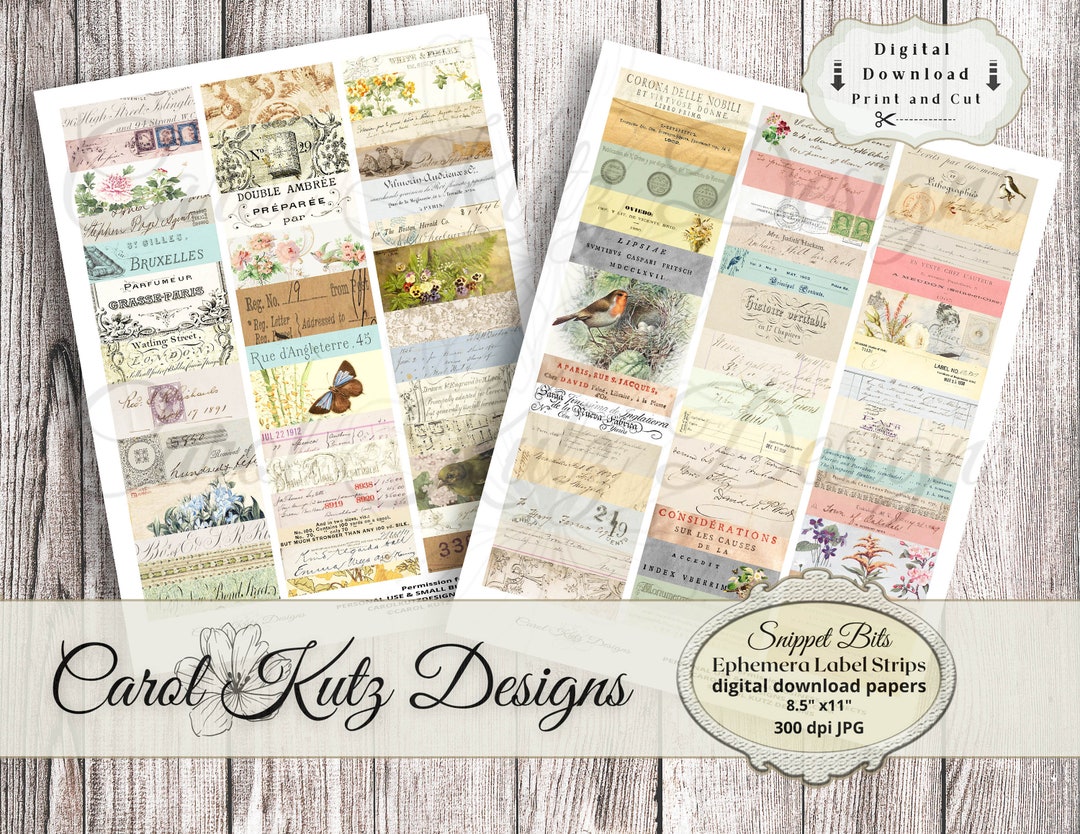 Junk Journal, Snippet Bits, Antique Paper Pieces, Digital Download ...