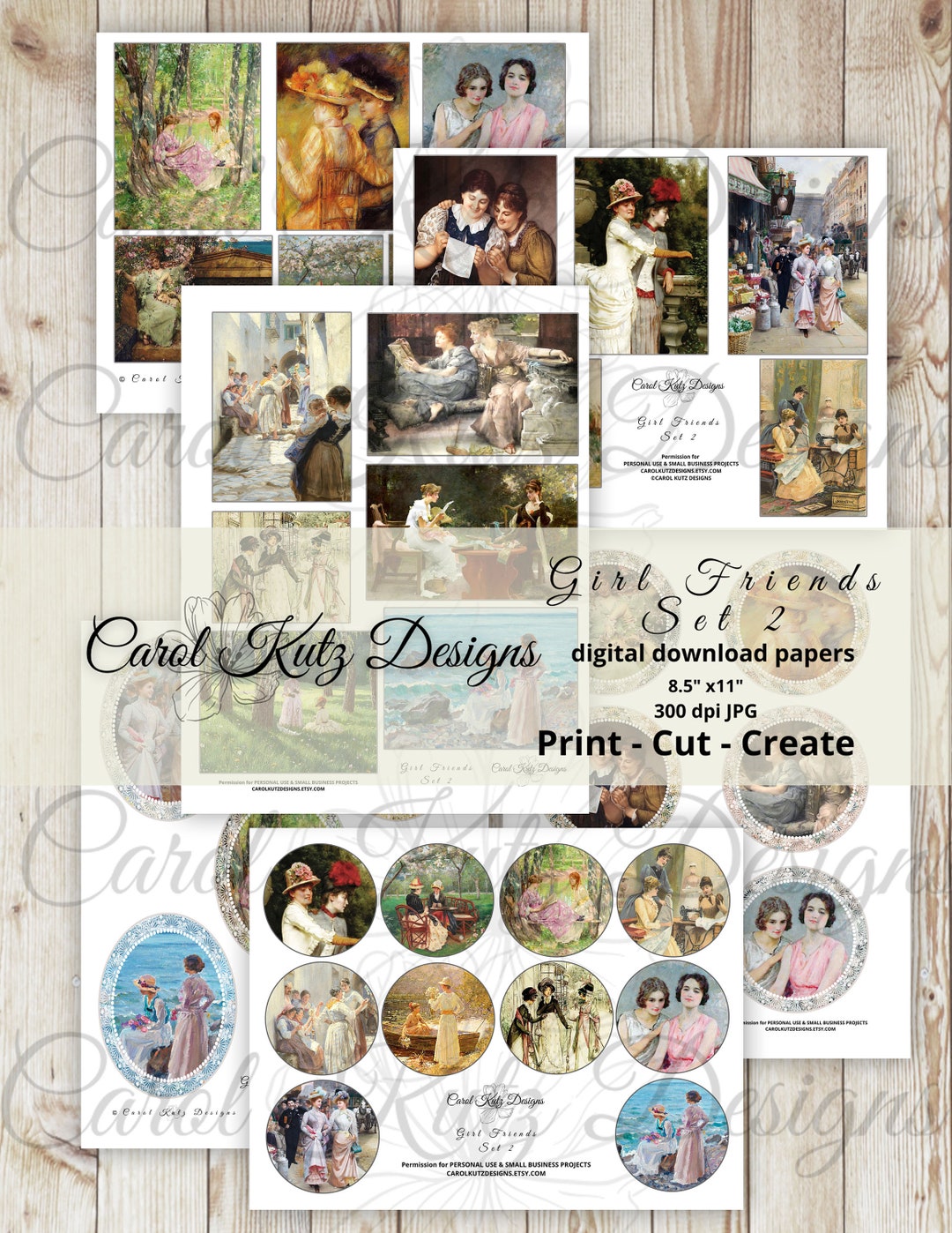 Junk Journal, Girl Friends Set 2, Instant Download, Printable, Fine Art Prints, Women in Vintage ...