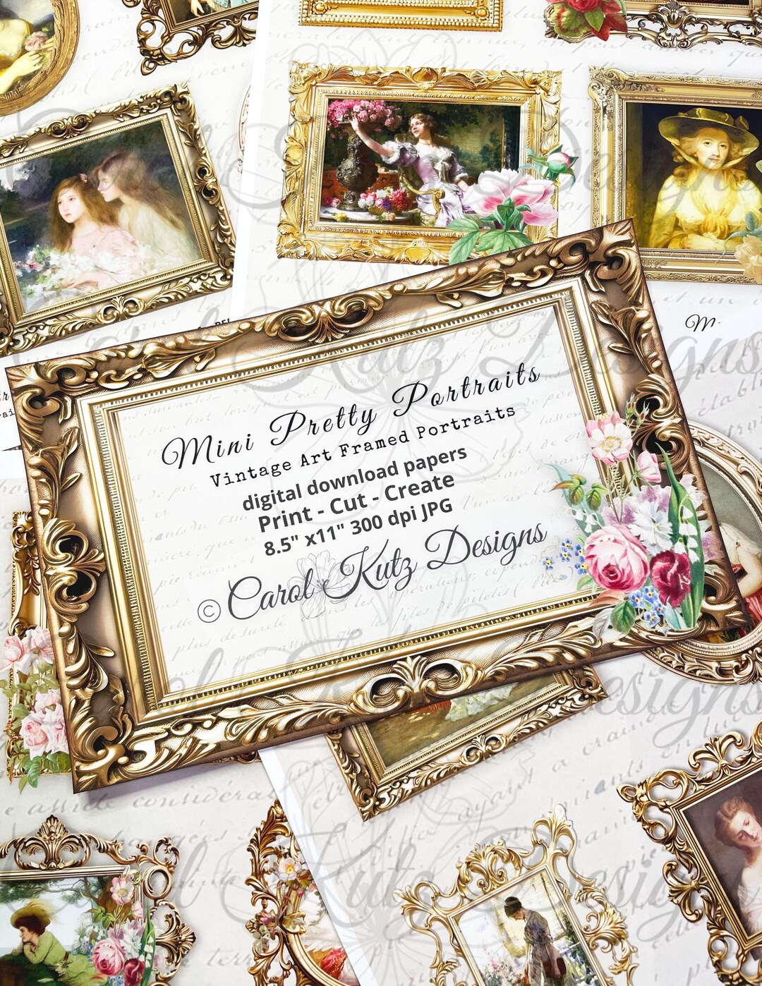 Mini Pretty Portraits, Digital Download, Vintage Art Prints, Carol Kutz ...