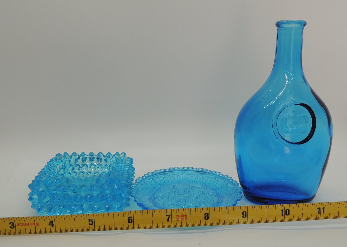 Vintage Lot of Blue Glass Wheaton Blue Glass Vase Hobnail - Etsy