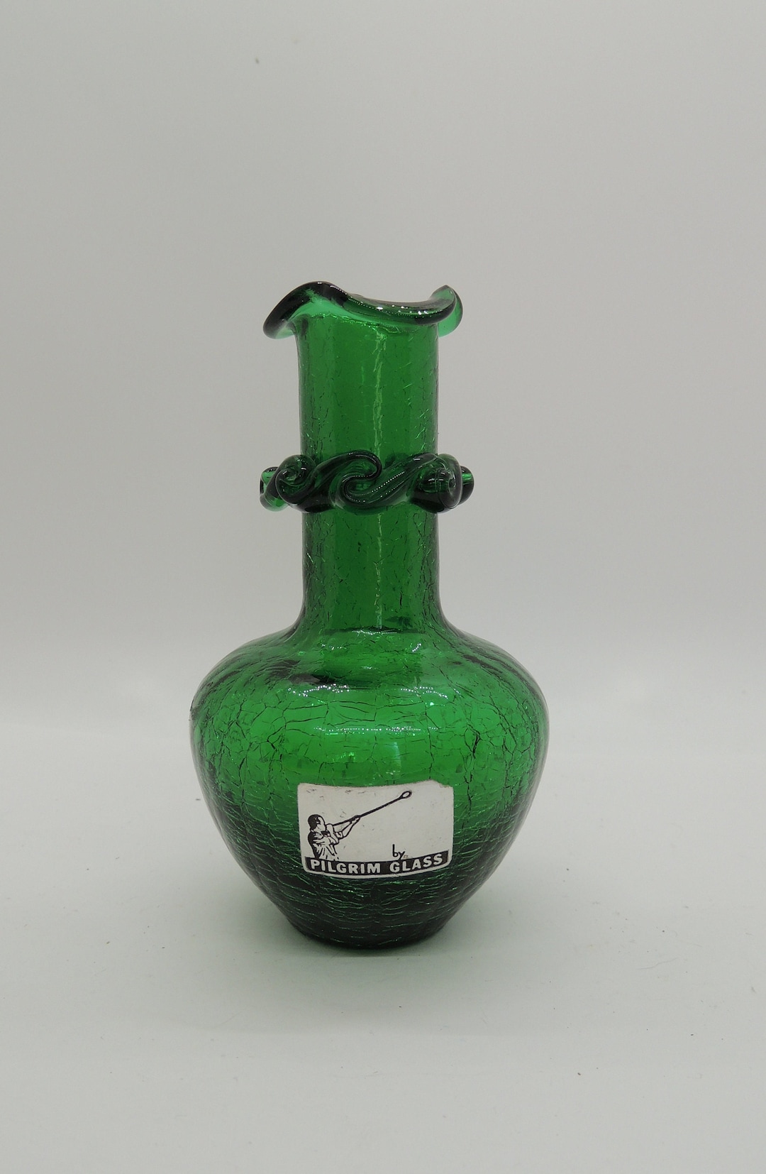 Vintage Pilgrim Glass Vase Emerald Green Crackle Ruffled - Etsy
