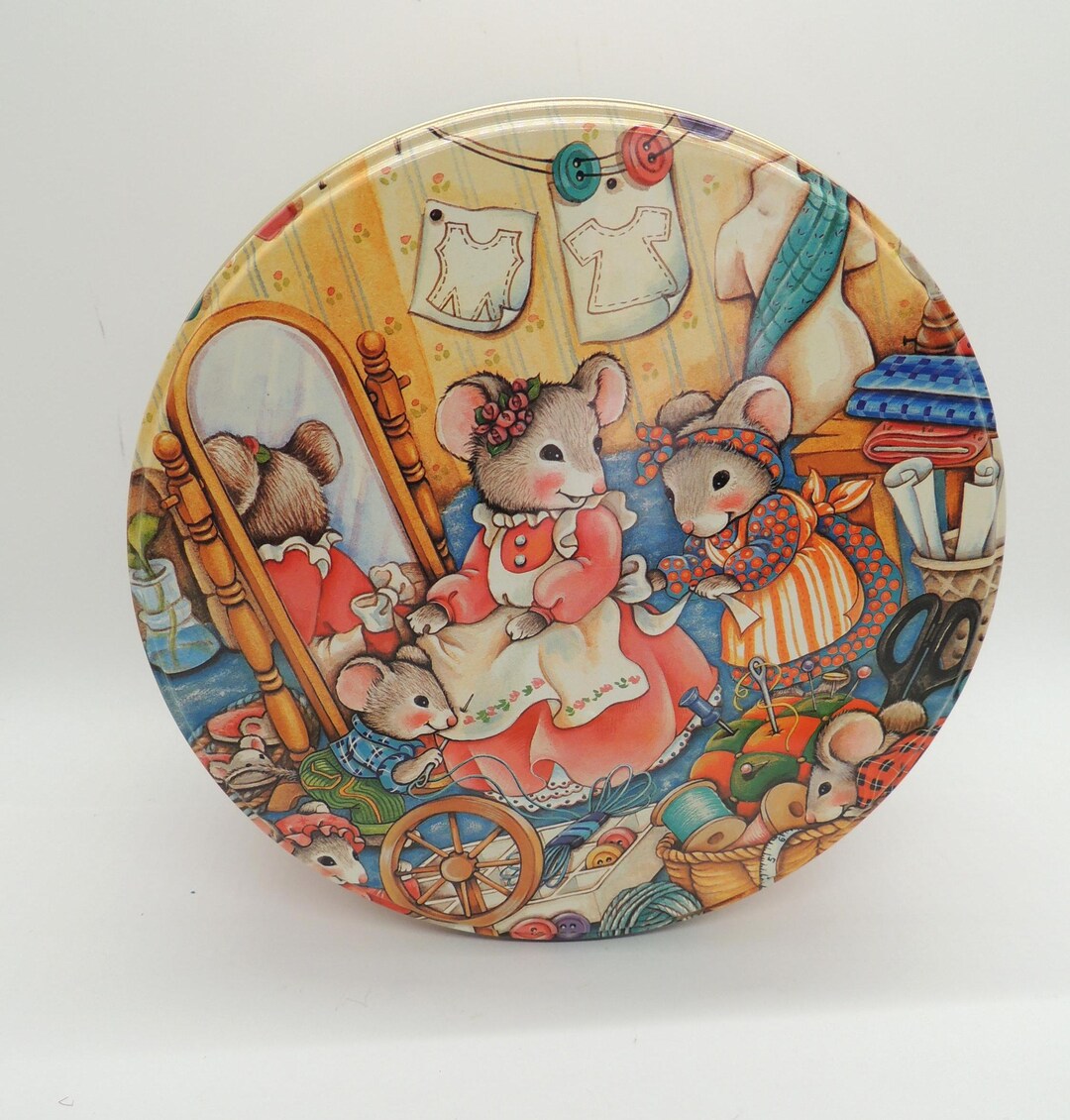 Vintage House of Fabrics Mice Sewing Tin Storage Container, Cute Little ...