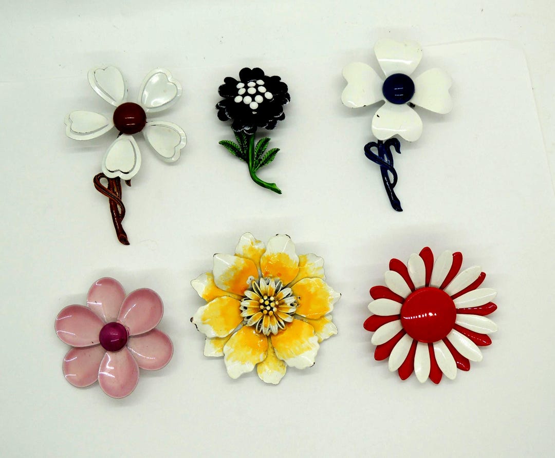 Vintage Enamel Flower Brooch Pins, You Choose, Bright Colors, 1960s ...