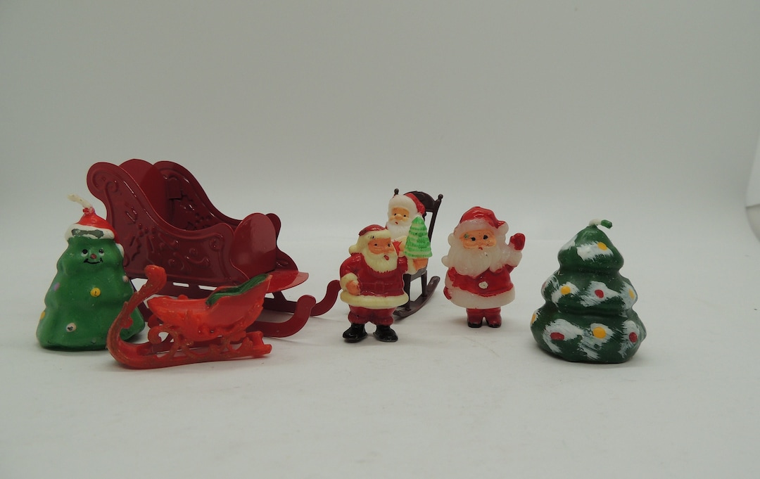 Lot of 7 Vintage Miniature Christmas Figurines/ Candles, Mini Santa's ...