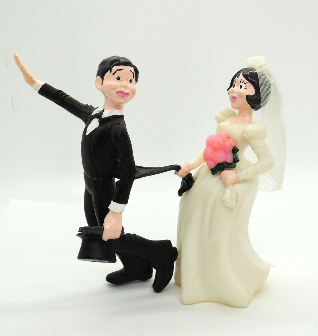 Vintage 1972 Wilton Wedding Cake Topper, Reluctant Groom Bride & Groom ...