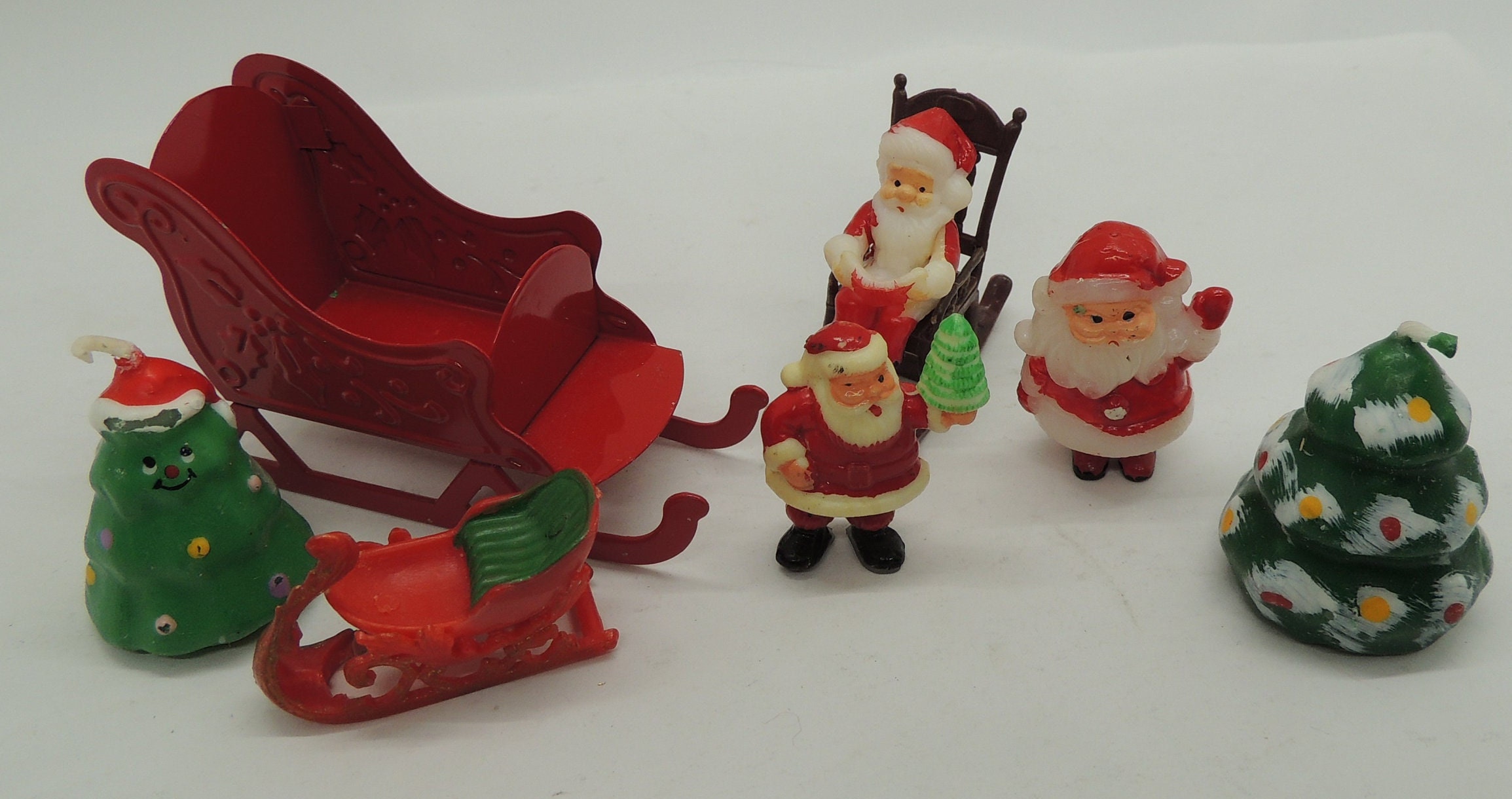 Lot of 7 Vintage Miniature Christmas Figurines/ Candles, Mini Santa's ...
