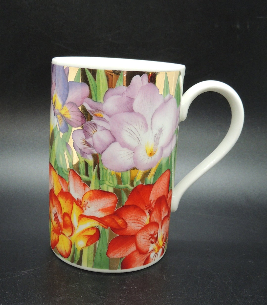 Dunoon Scotland Coffee Mug Red Purple Flowers Gold Detail Dramatic ...