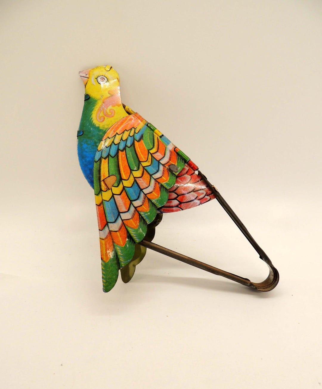 Vintage Tin Litho Mechanical Bird Toy, B. Shackman & Co., Squeeze Wings ...