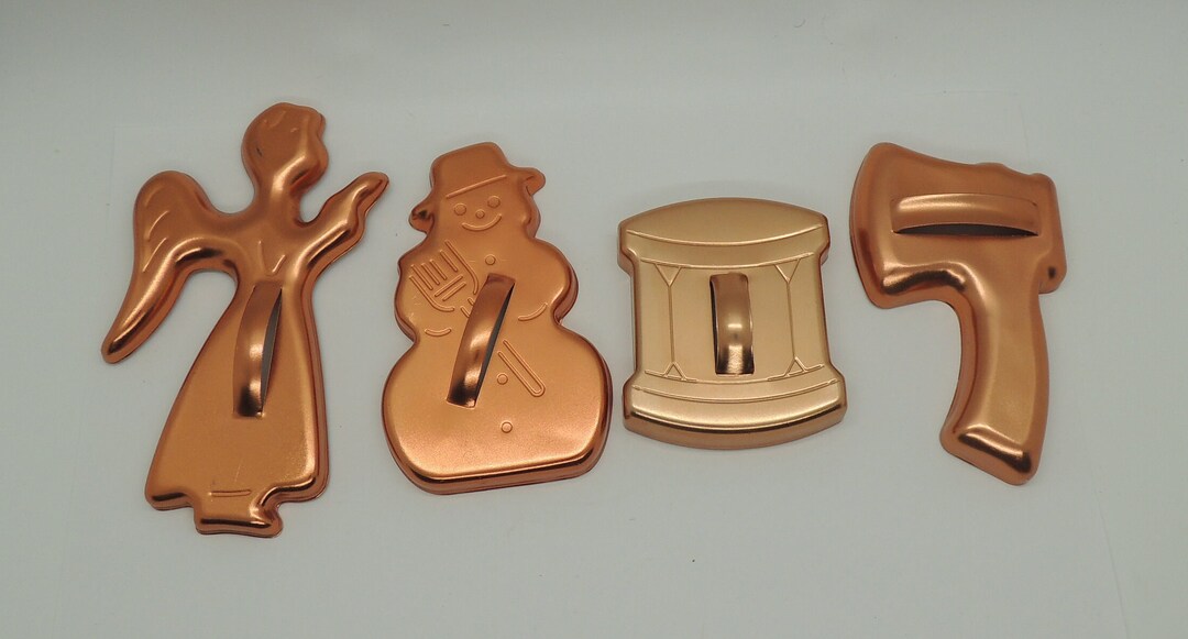 Four Vintage Copper Toned Christmas Cookie Cutters, Angel, Snowman ...