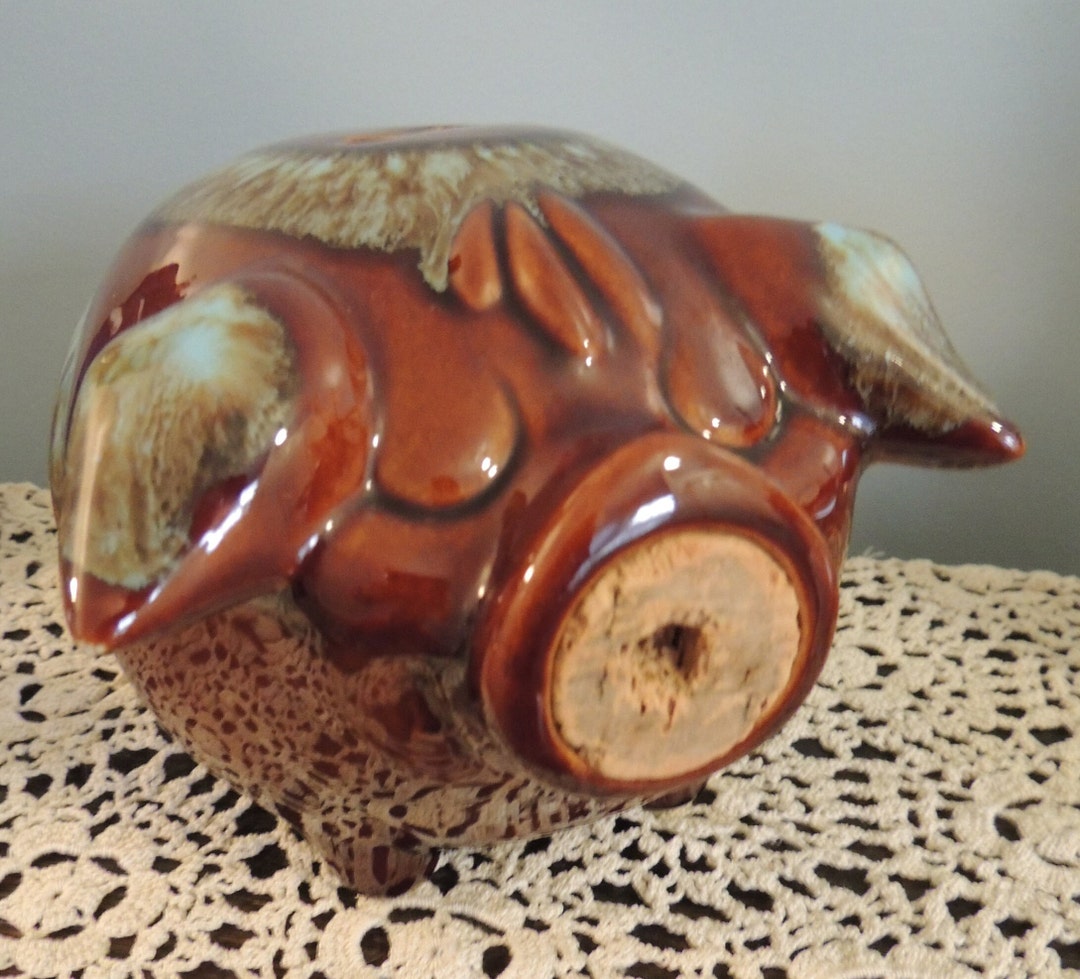 Vintage Hull Pottery Corky Pig Piggy Bank, 1957 USA, Brown and Aqua ...