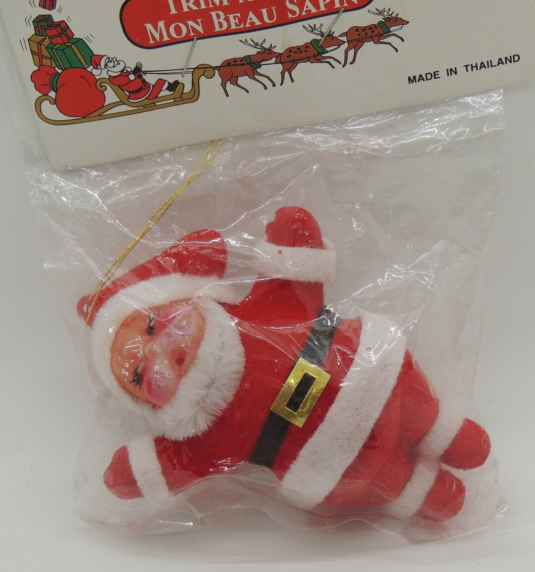 Vintage Flocked Santa Christmas Ornament New Old Stock in - Etsy