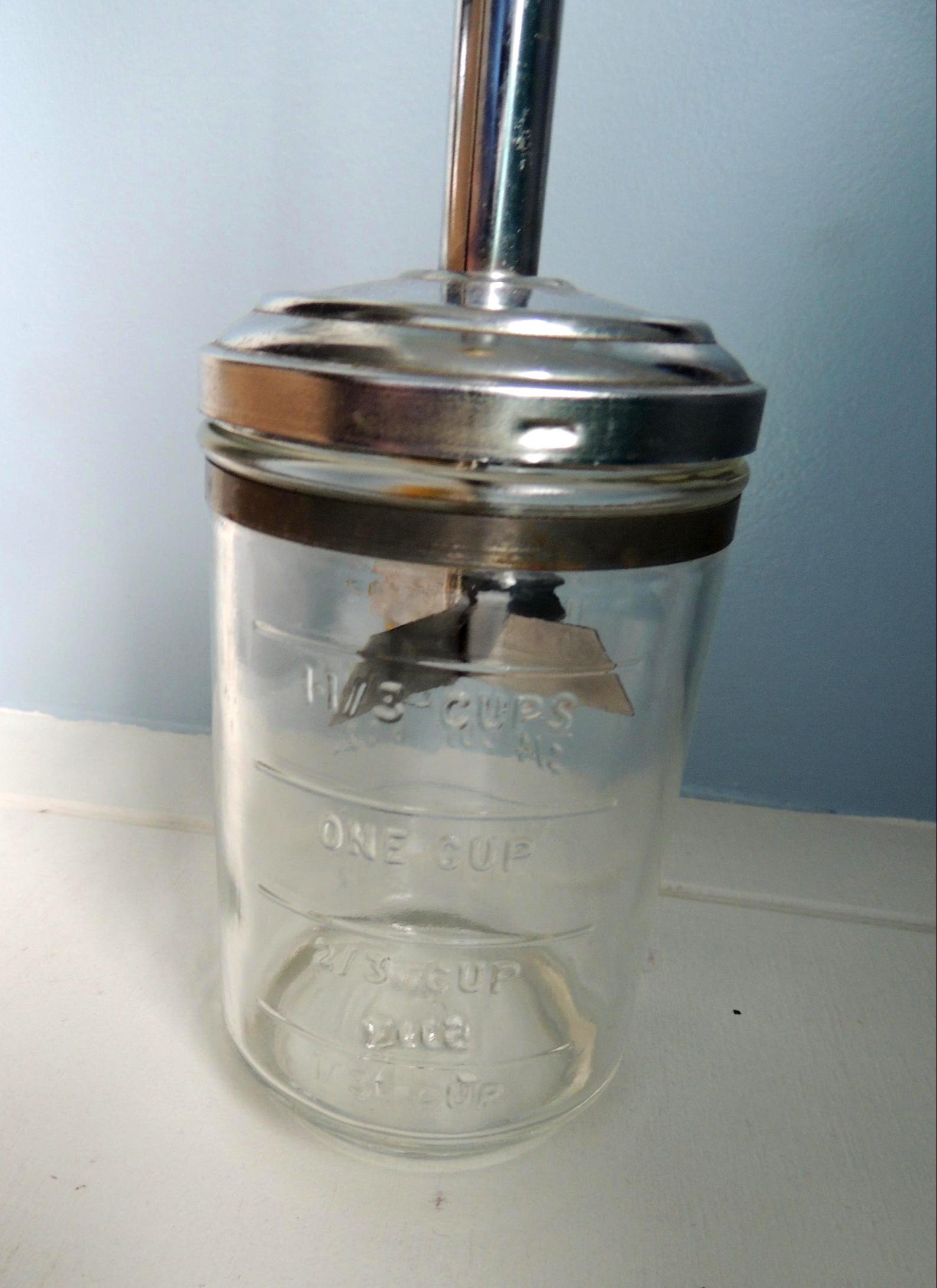 Vintage Food Chopper Measuring Cup With Yellow Wood Handles, Food Nut ...