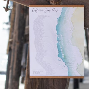 California Surf Map Surfing Spots Wall Art 18x24" Poster Print Surfers ...