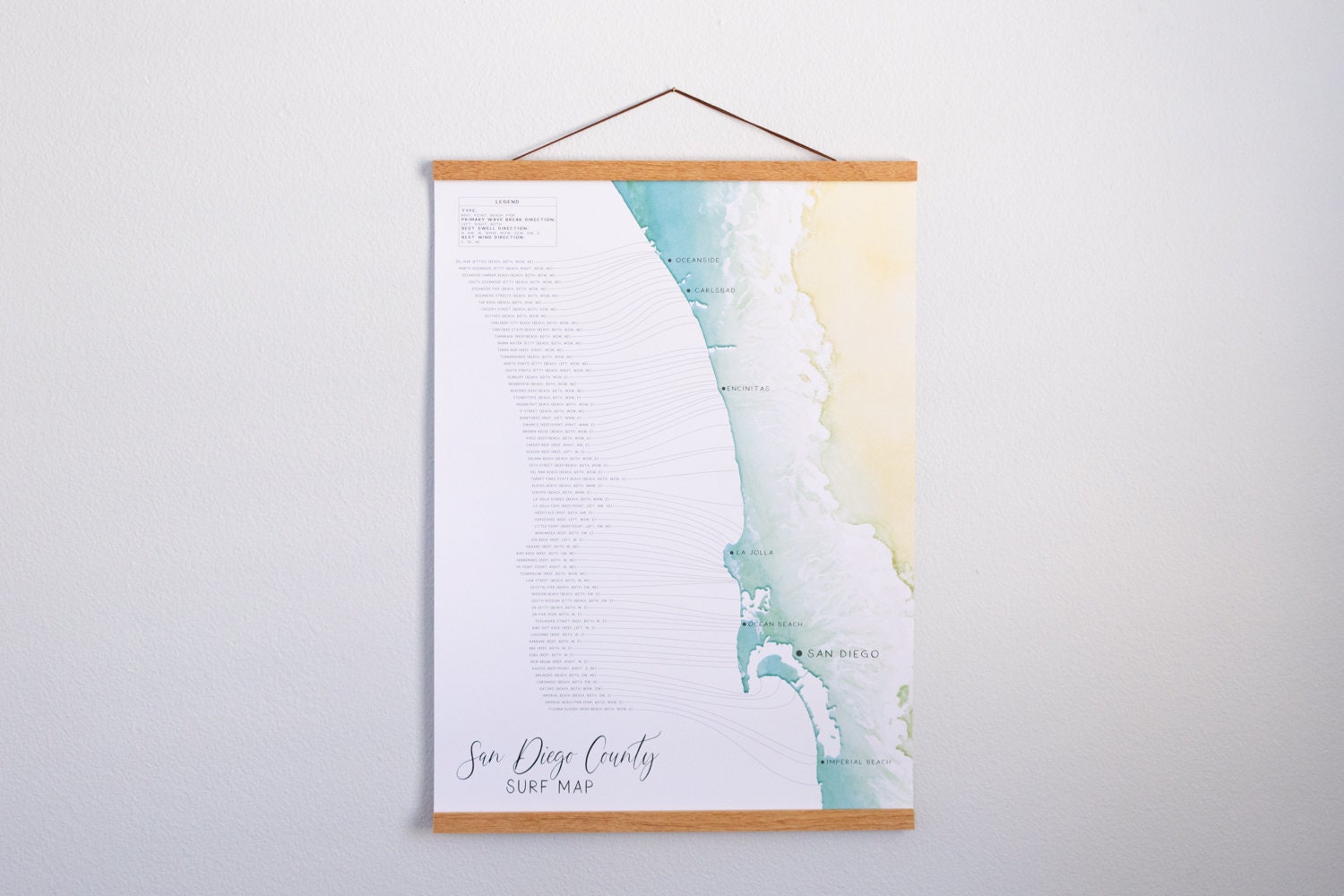 San Diego Surf Map Surfing Spots Wall Art 18x24" Poster Print Surfers ...