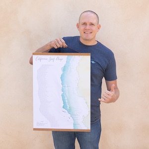 California Surf Map Surfing Spots Wall Art 18x24" Poster Print Surfers ...
