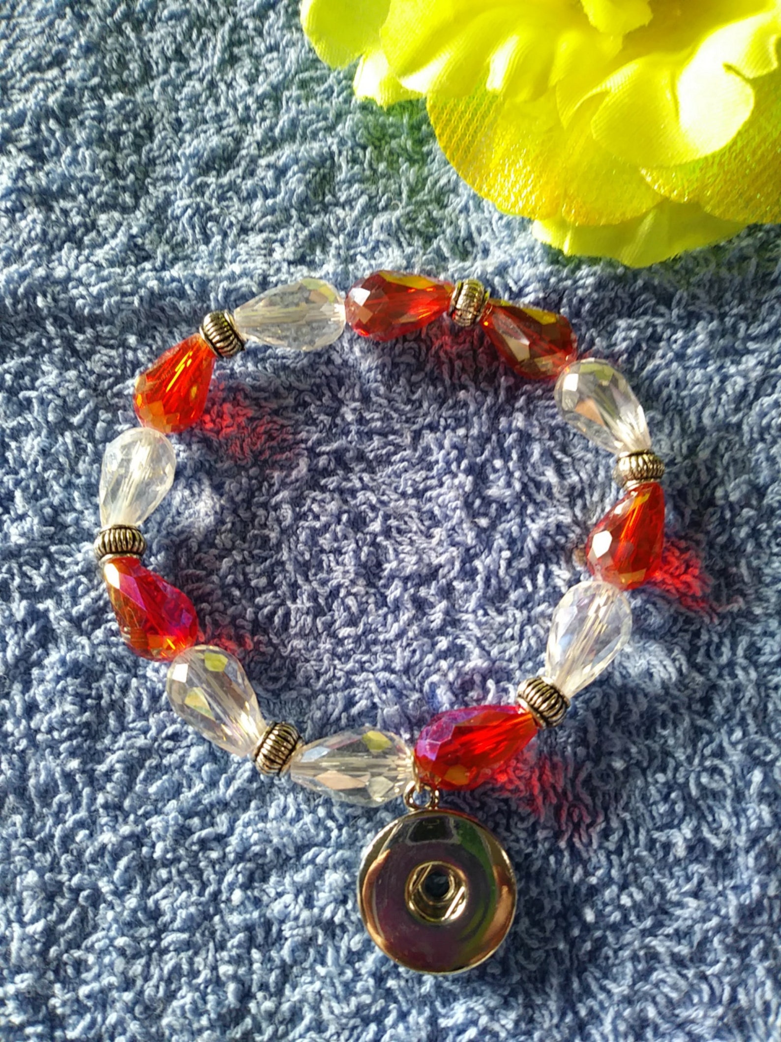 Red & Clear Crystal Teardrop Snap Bracelet-18mm Base - Etsy UK