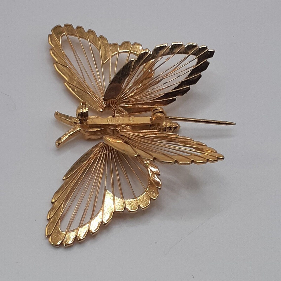 Monet Signed Butterfly Brooch Open Work Gold Tone Vintage - Etsy