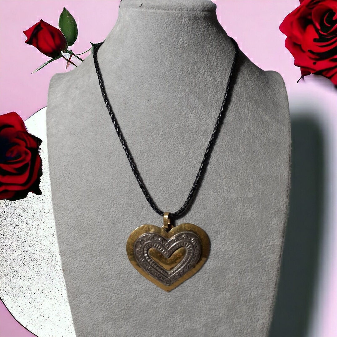 Vintage Jeep Collins Sterling Silver Brass Heart Pendant Necklace ...