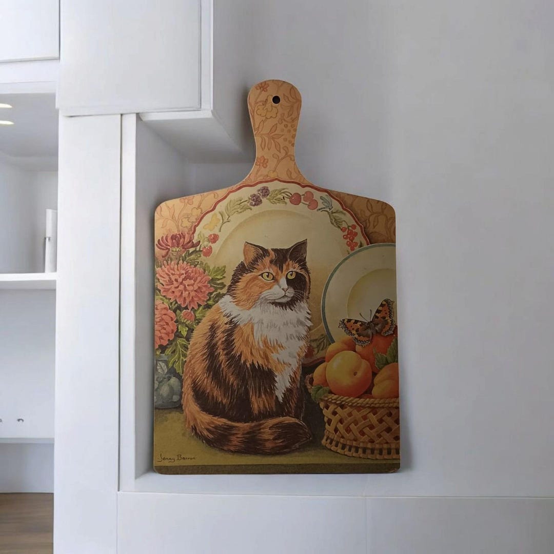 Vintage Calico Cat & Butterfly Cutting Board Jenny Barron by Wilscombe ...