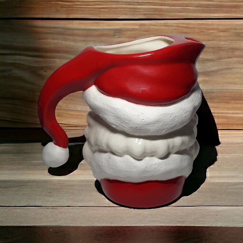 Vintage MCM Christmas Santa Head Pitcher Red Lips 7"x7" Mid Century ...