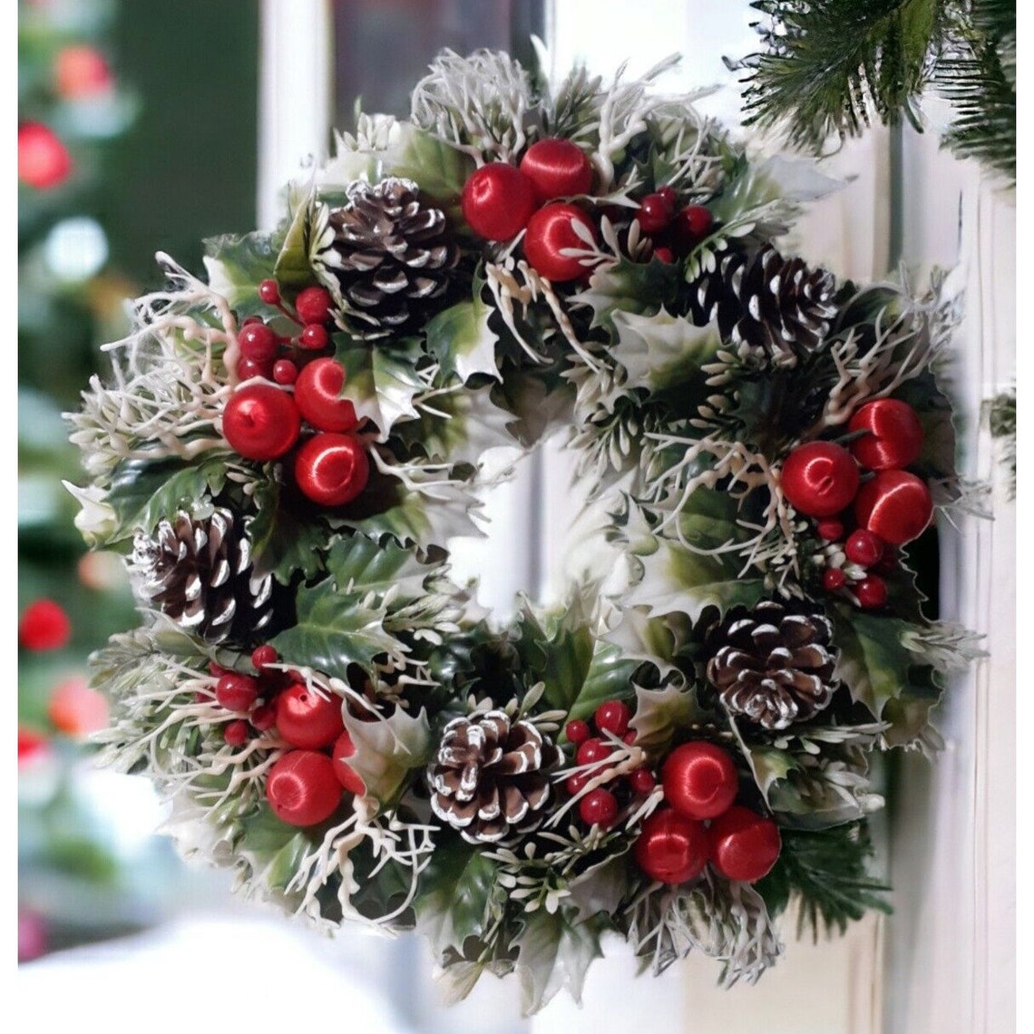 VTG 1960s Christmas Plastic Wreath W/ Satin Wrapped Berries and ...