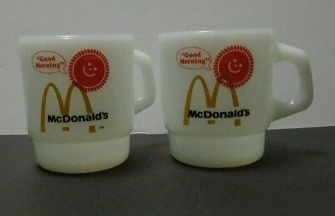 Mcdonalds Coffee Mug Set Good Morning 2 Milk Glass Cup Anchor Hocking ...
