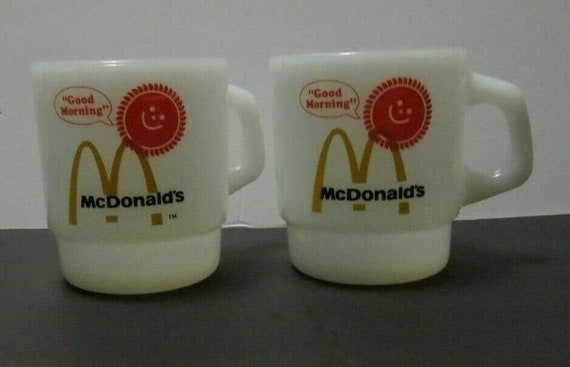 Mcdonalds Coffee Mug Set Good Morning 2 Milk Glass Cup Anchor - Etsy