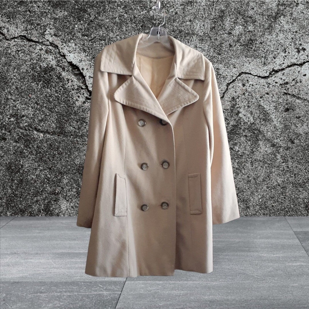 Vintage Mid Century Double Breasted Coat Beige Pea Coat Style USA Union ...