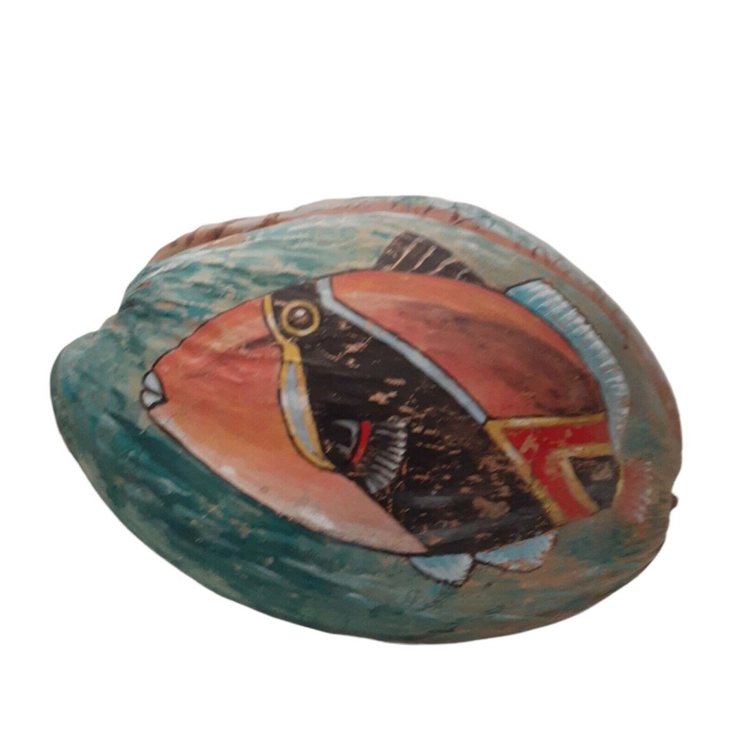 Vtg Coconut Hand Carved Tiki Art Painted Humuhumunukunukuapua'a ...