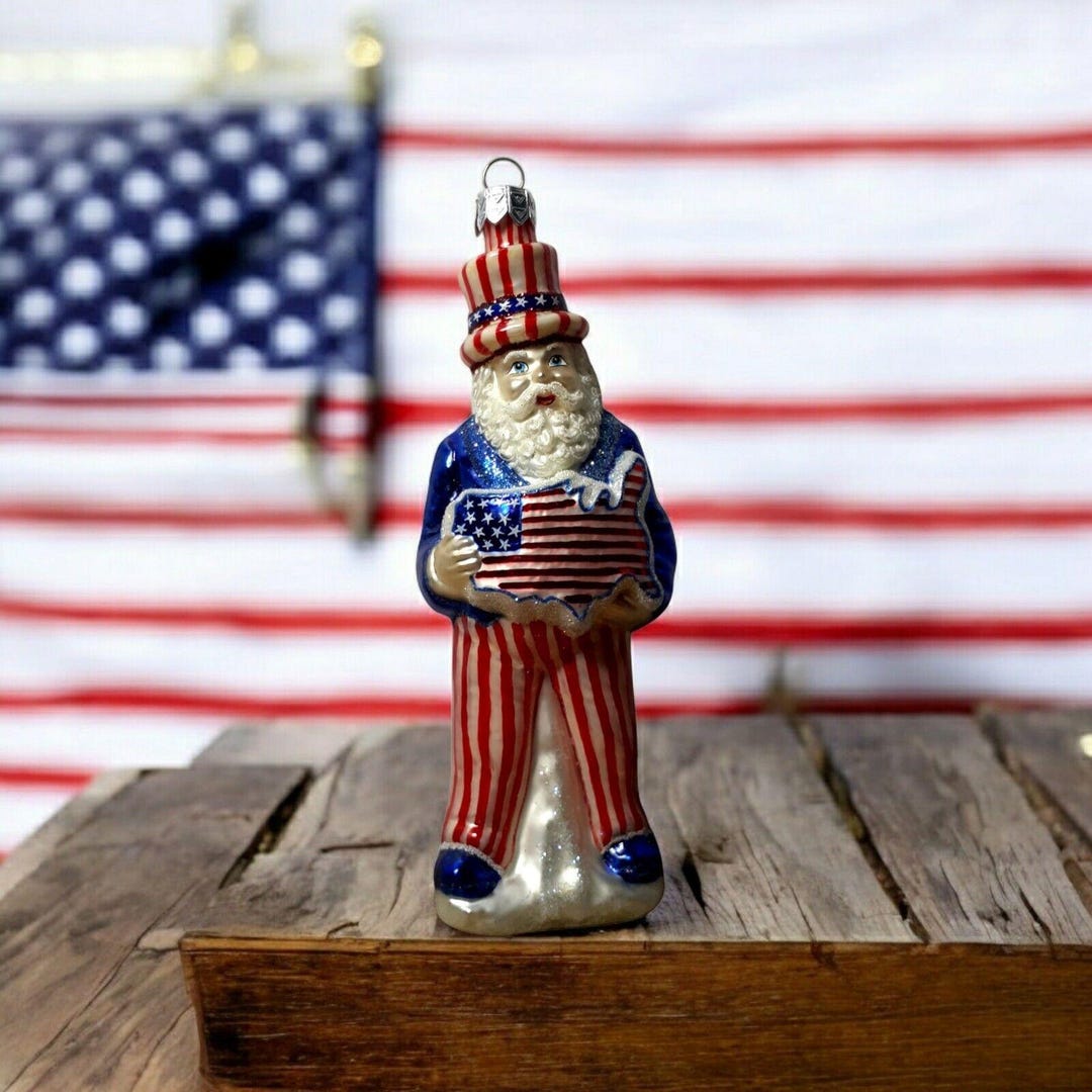 VTG Christopher Radko Uncle Sam Patriot Santa 9.11.01 U.S. Flag Map ...