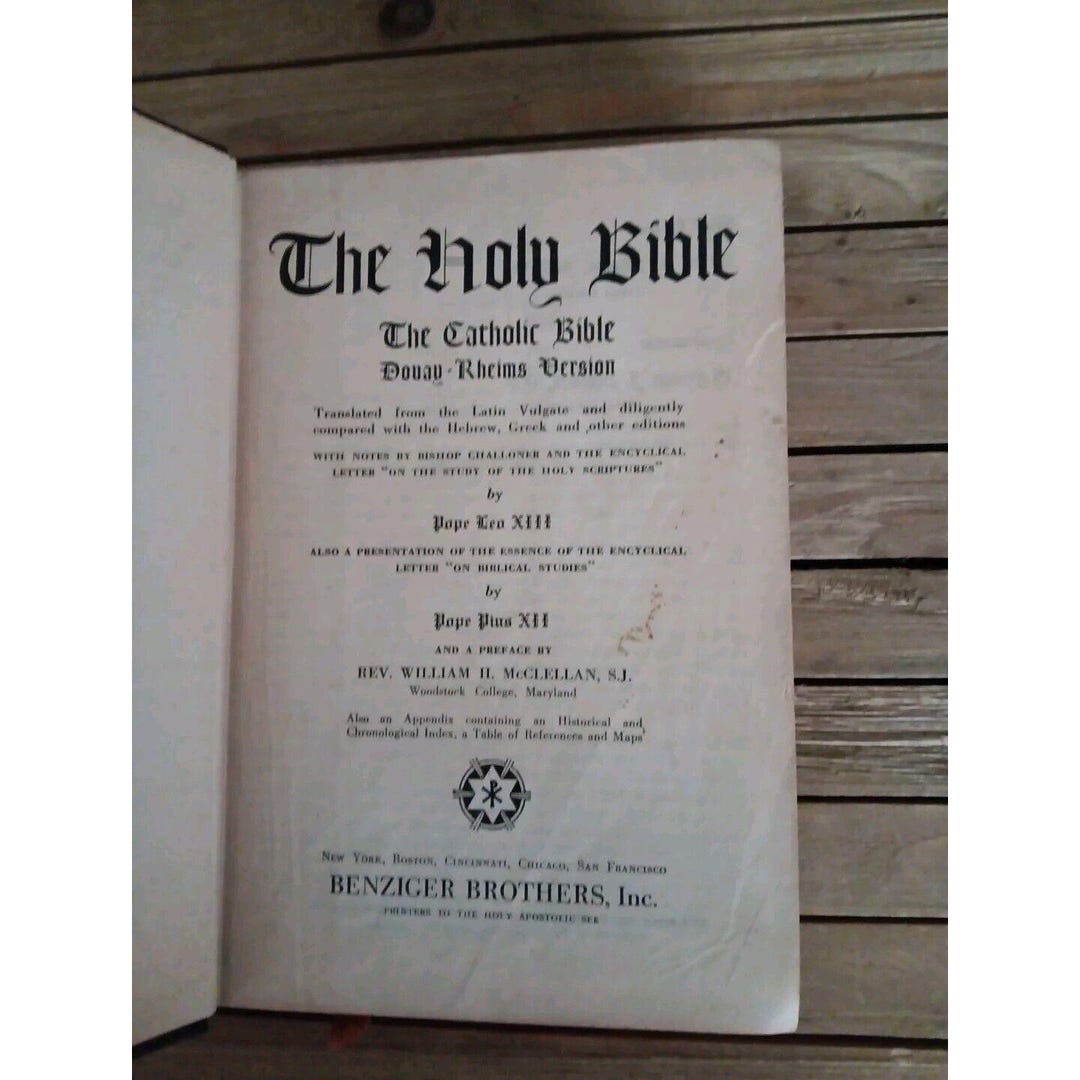 Douay Rheims Catholic Bible Vintage 1941 Benziger Brothers Challoner ...
