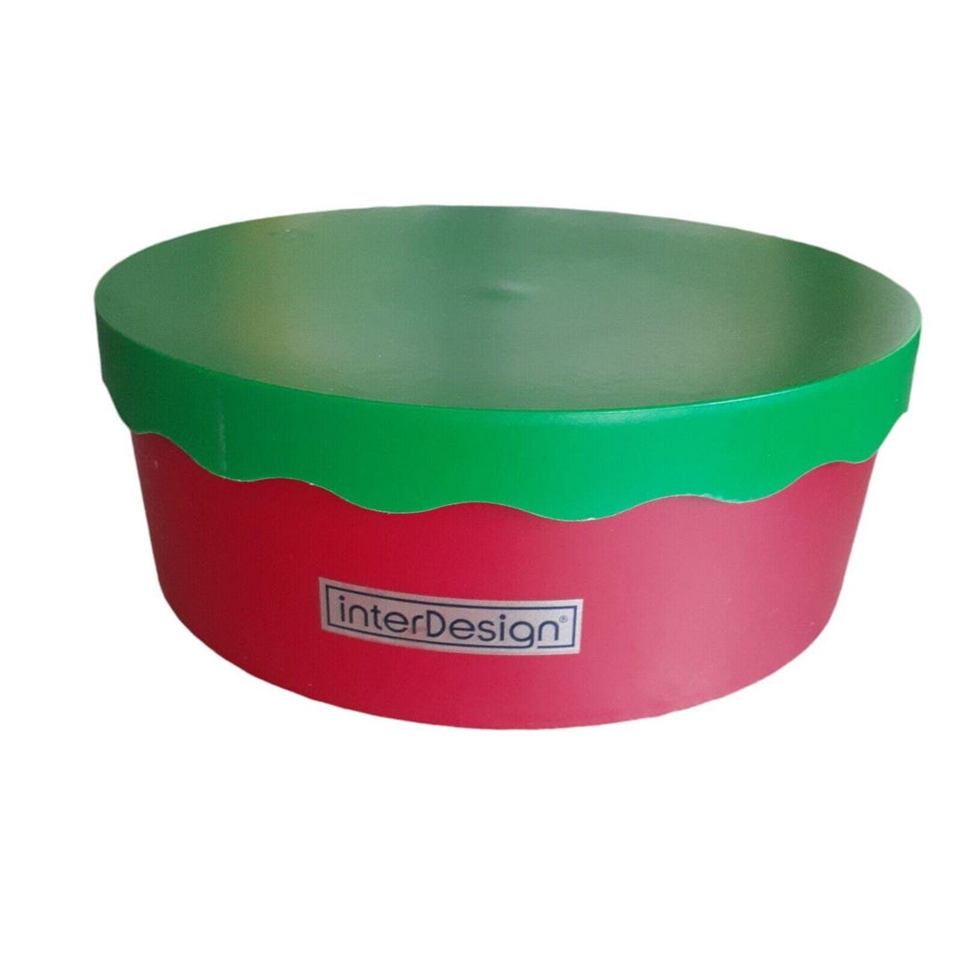 VTG 1970s Christmas Red Round Container With Green Scalloped Lid 12 ...