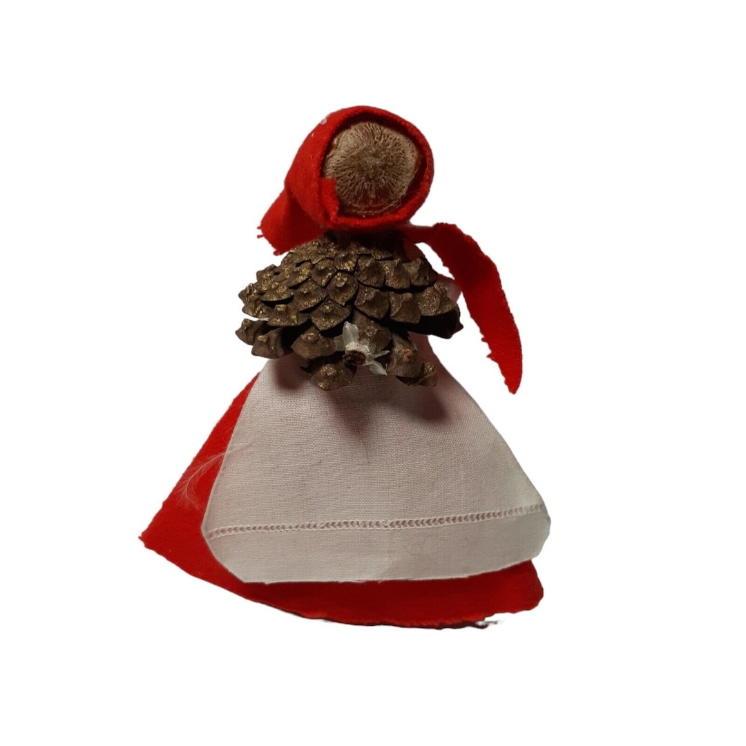 Christmas Hazelnut Head With Scarf Doll Holding a Pinecone Shelf Sitter ...
