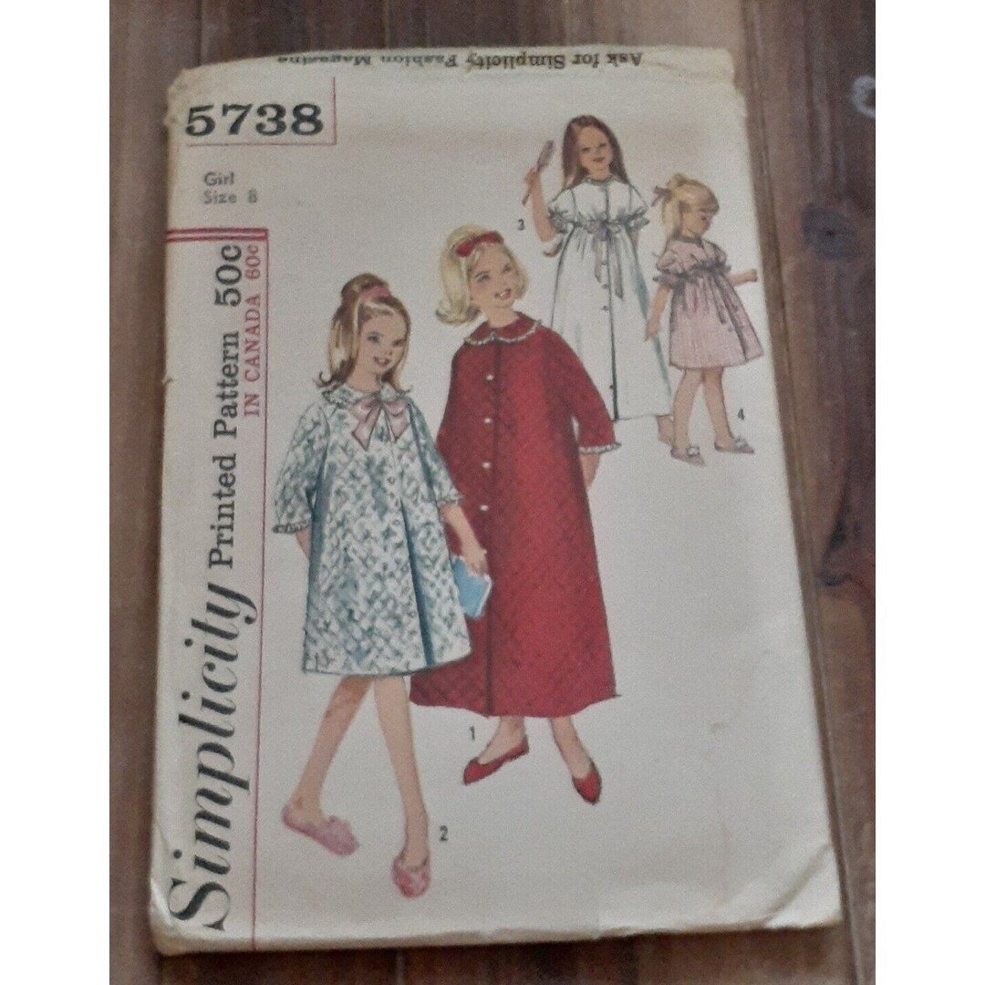 Vintage Simplicity 5738 Sewing Pattern Girl Size 8 Robe Two Lengths ...