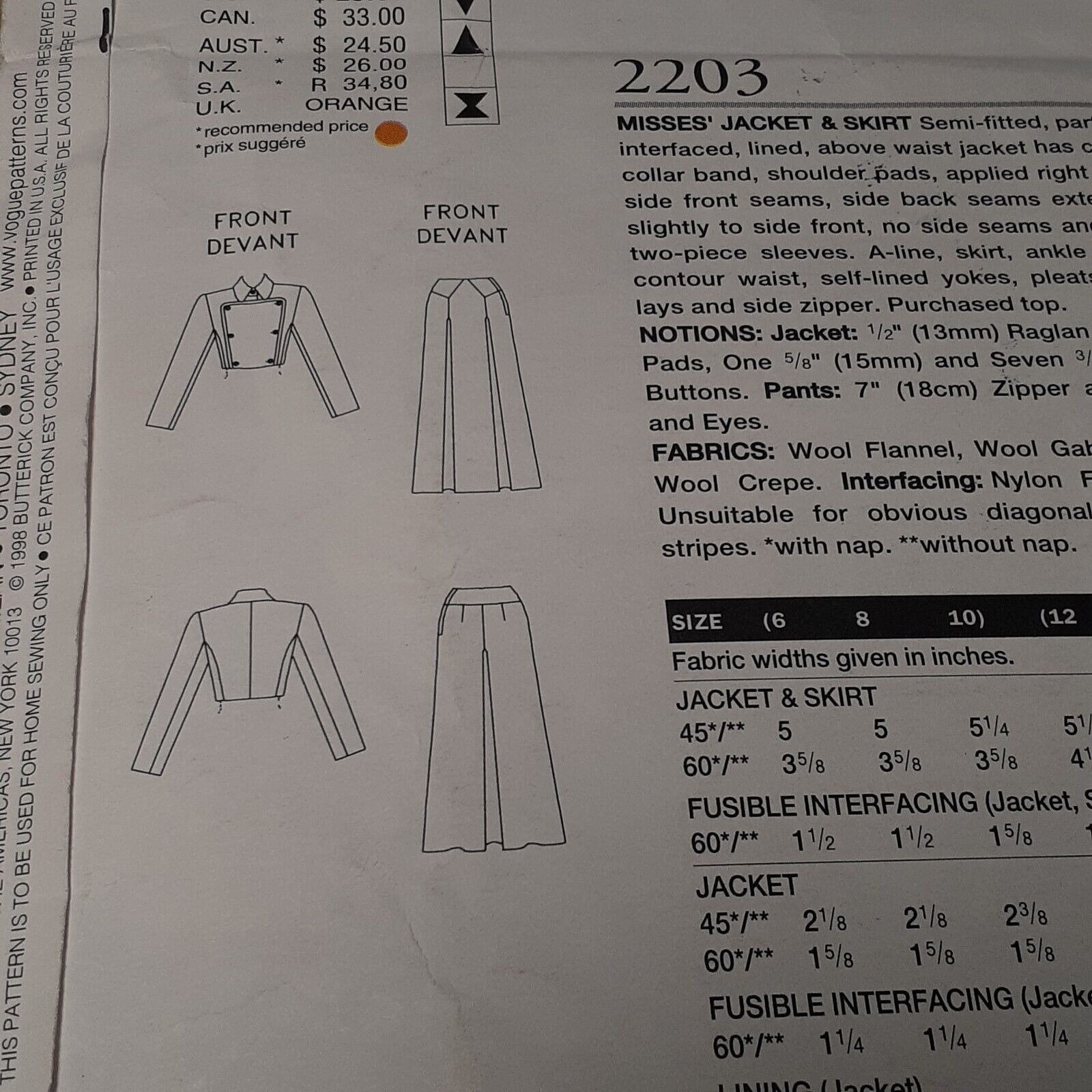 Vogue 2203 Claude Montana Sewing Pattern Jacket and Full Maxi Skirt ...