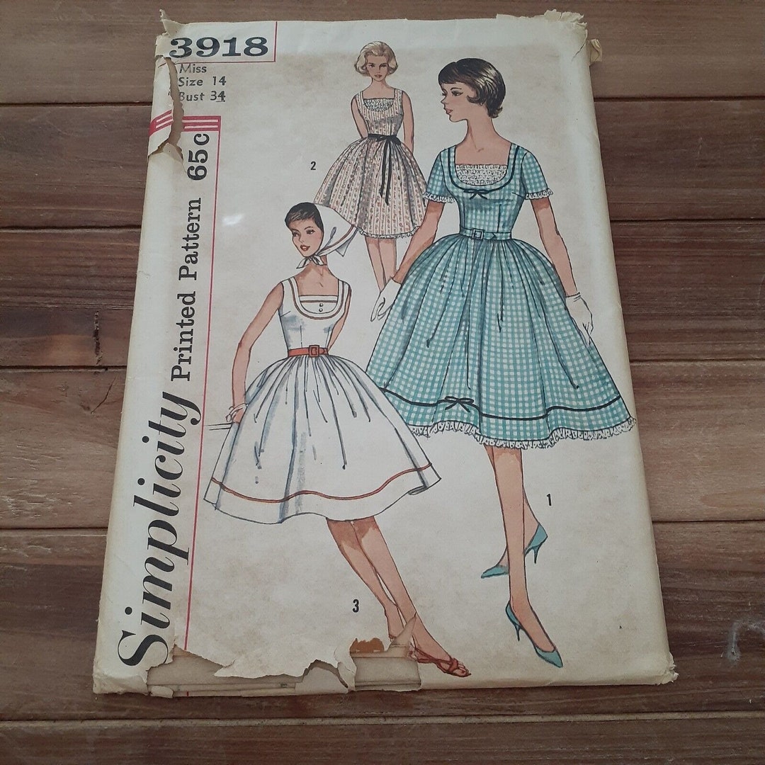 Vintage Simplicity 3918 Sewing Pattern Fit Flare Swing Circle Dress 14 ...