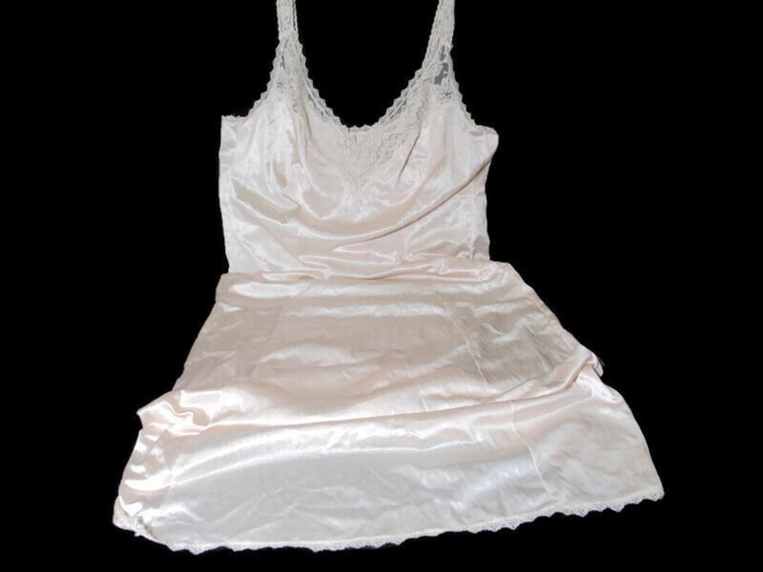 VTG Lingerie Maidenform Plus Size 38 Nylon Lace Gown Slip Pale Beige ...