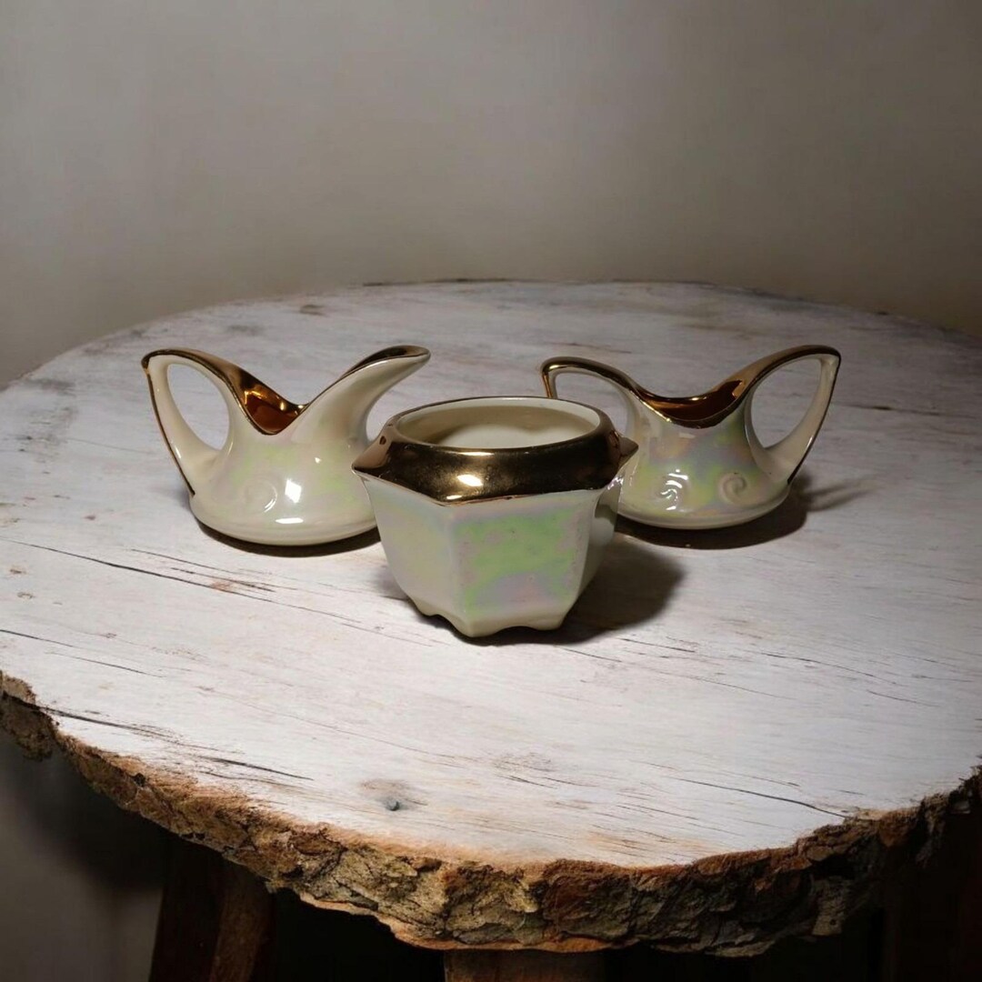 Sadler Miniature Pearlized Lusterware 22k Gold Trimmed Sugar and ...