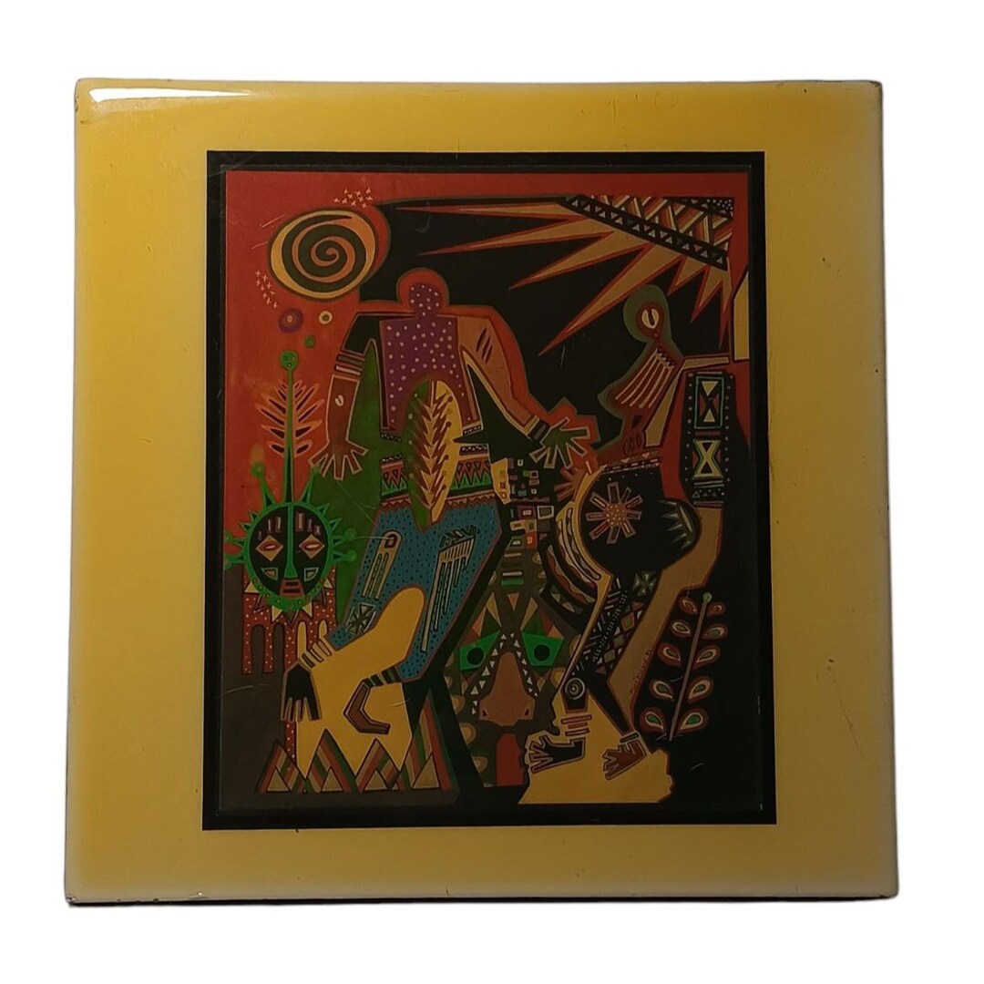 Great Expectation Tribal Art Tile by Steve Hazard 1995 Trivet Vibrant ...