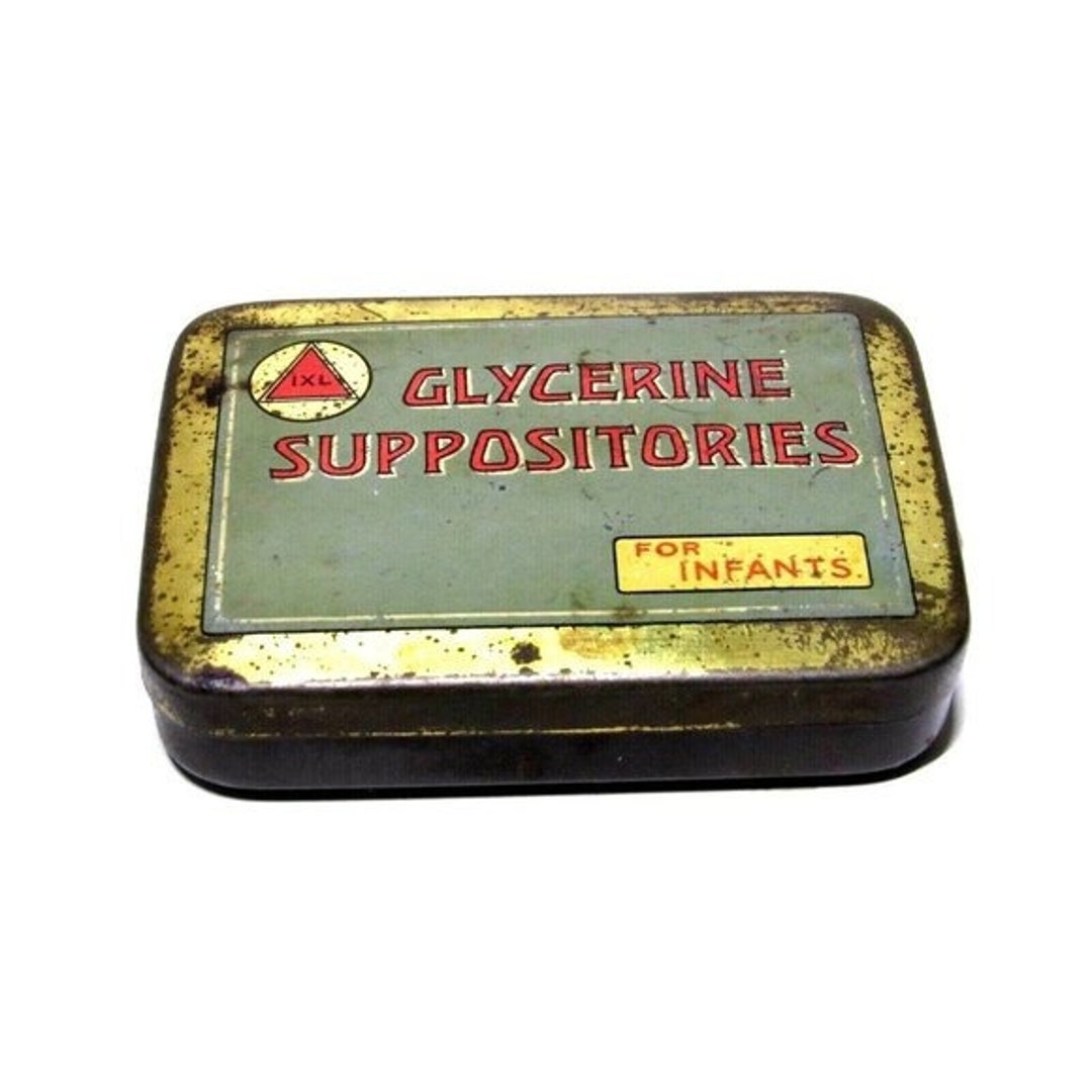 Antique Empty Metal Hinged Tin Box Glycerin Suppositories for Infants ...