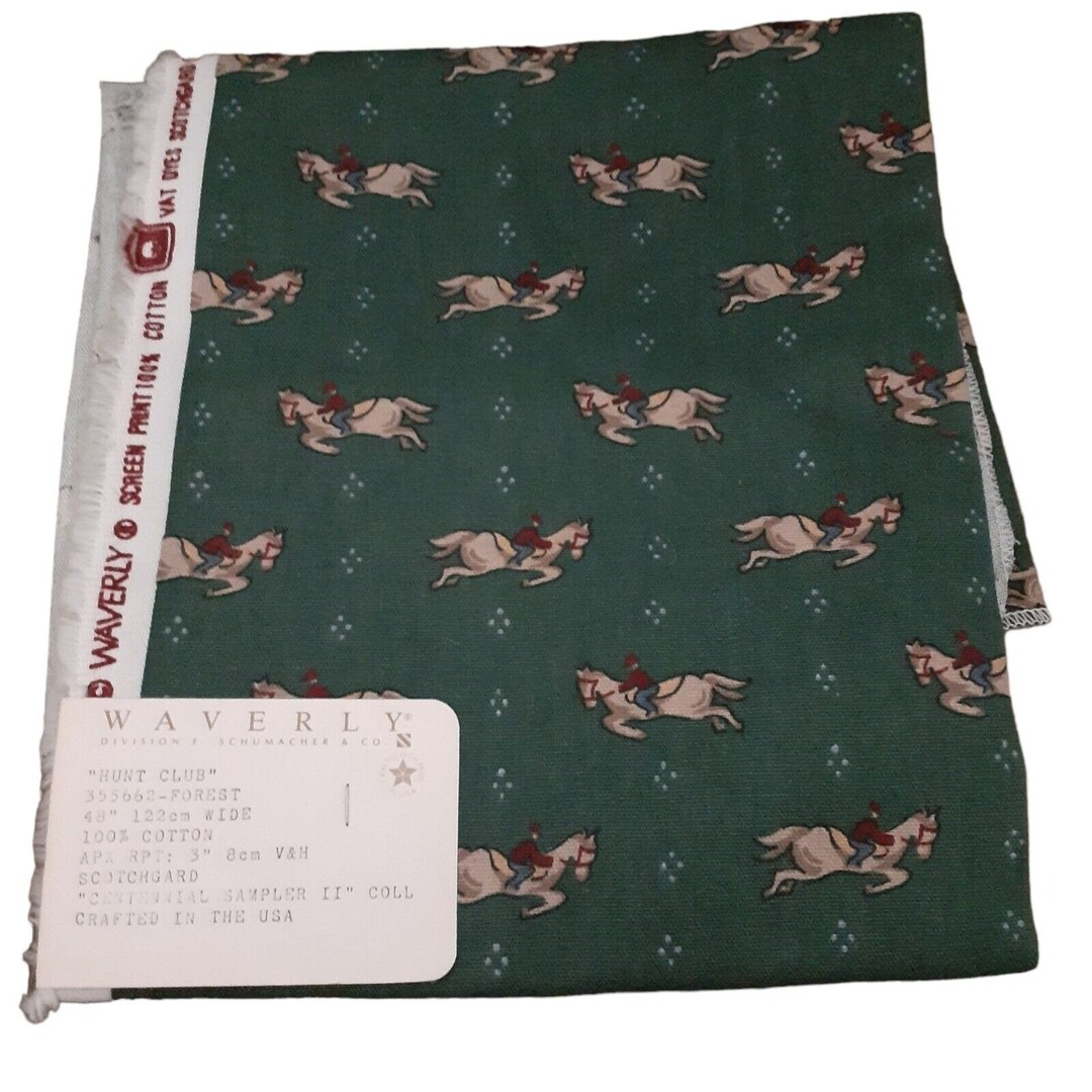 VTG Waverly Hunt Club Centennial Sample Cotton FABRIC Forest Green 25 ...