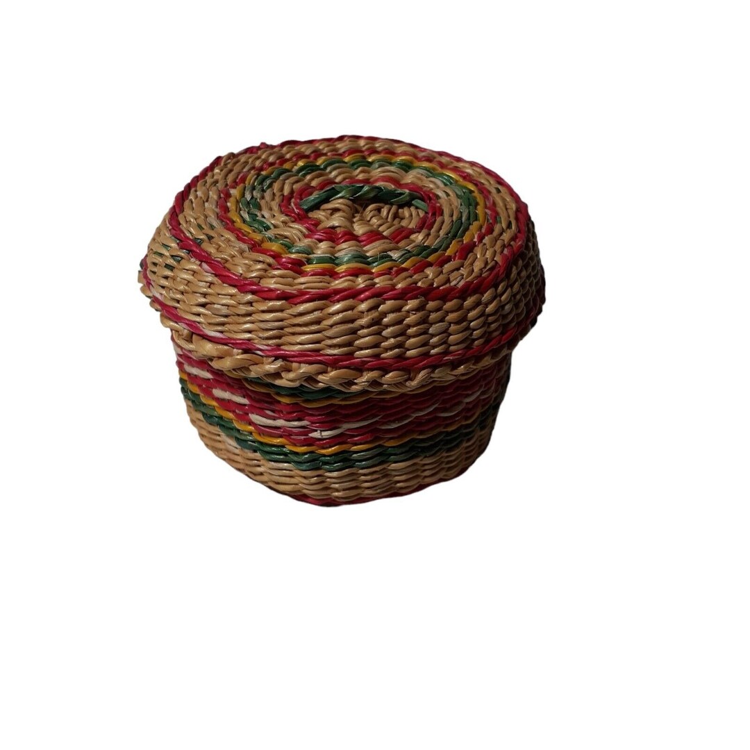 Vintage Handwoven Sweetgrass Round Native Design Lidded Small Basket ...